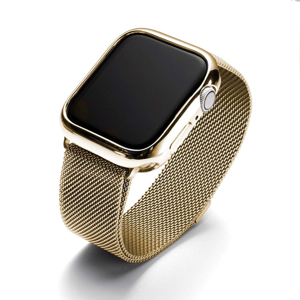 Shop Gold Milanese Stainless Steel Loop Band with Case for Apple Watch ...