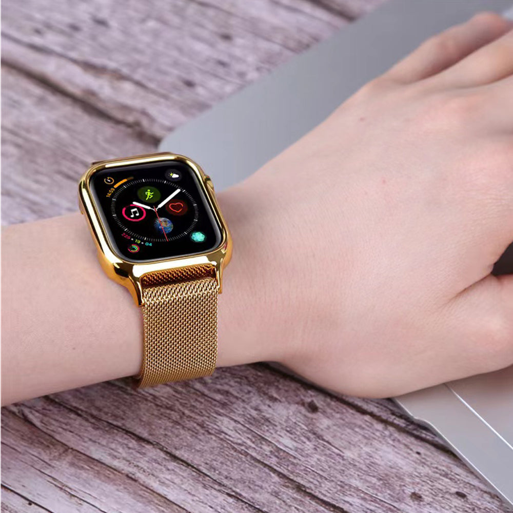 Shop Gold Milanese Stainless Steel Loop Band with Case for Apple Watch ...